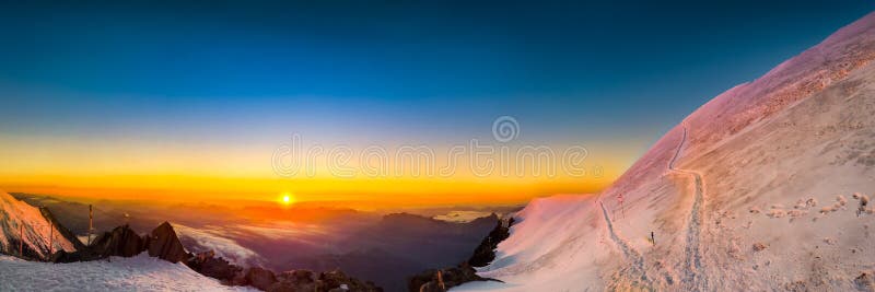 Sunset Over the Alps from Refugee Du Gouter Hut while Climbing of Mont ...
