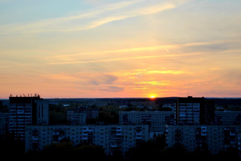 A Panoramic View of the Sunset Sky Over the City Rooftops Stock Image ...