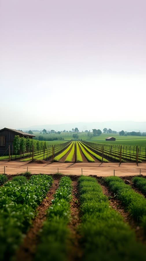 Panoramic View of a Sustainable Farm Stock Illustration - Illustration ...