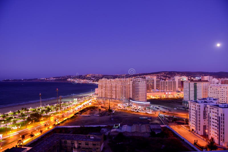 Panoramic View of Tangier City at Night, Morocco. Editorial Stock Photo ...