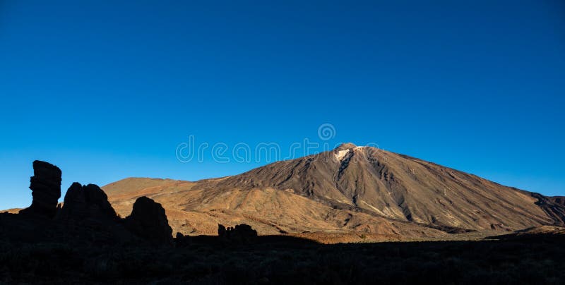 Panoramic View of Teide Mountain with Los Roques Shadows Stock Image ...