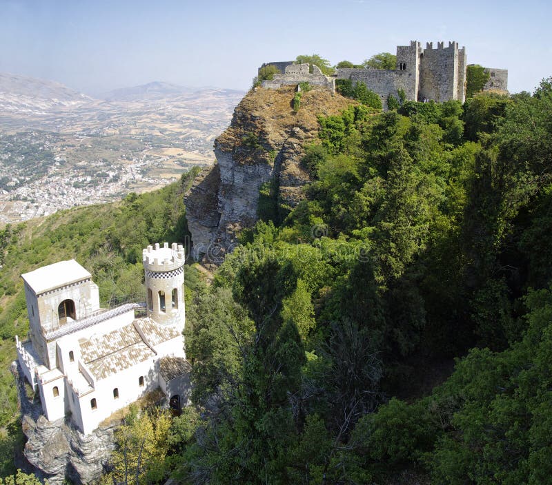 The Panoramic View of Three Ancient Fortresses of Erice Stock Photo ...