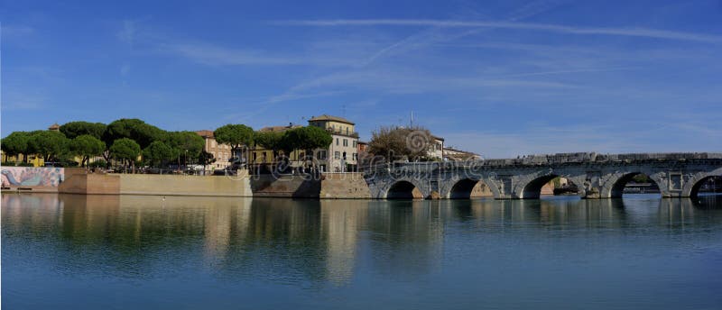 Panoramic View of Tiberius Bridge in Rimini Italy Editorial Image ...