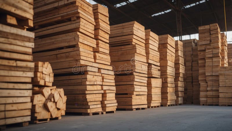 Panoramic View of Timber Factory Storage Yard with Numerous Piles of ...