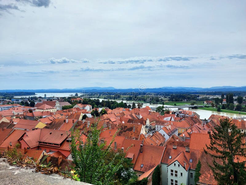 Panoramic View To Drava River and Old Center of Ptuj - City in Slovenia ...