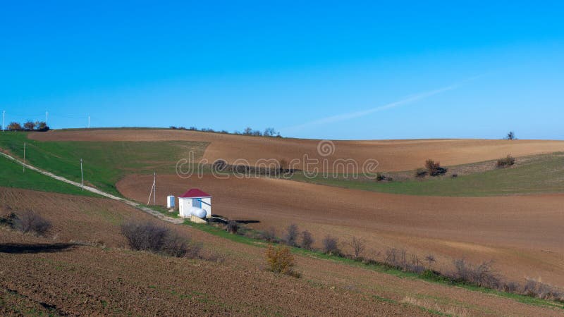 Panoramic View To Plowed Farm Field Stock Image - Image of green ...
