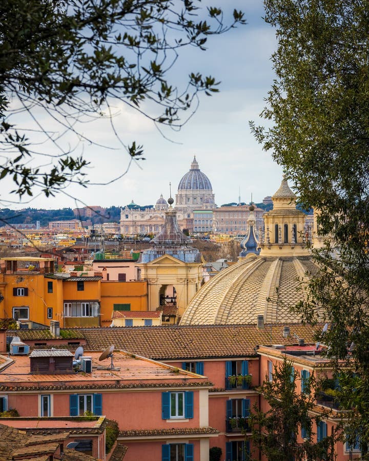 Panoramic View To Rome Rooftops and Monuments, Italy Stock Photo ...