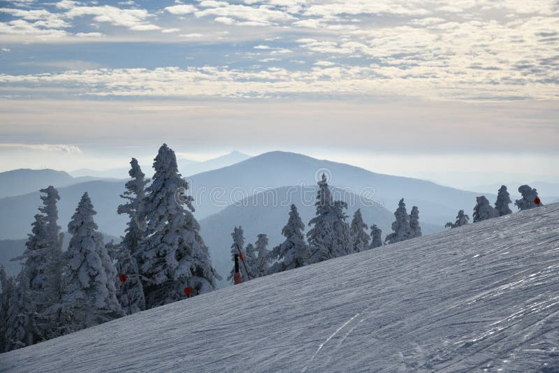 Panoramic View To the Ski Slopes with Fresh Snow from the Octagon Cafe ...