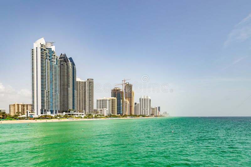 Panoramic View To Skyscraper and Beautiful Beach at Sunny Isles Beach ...