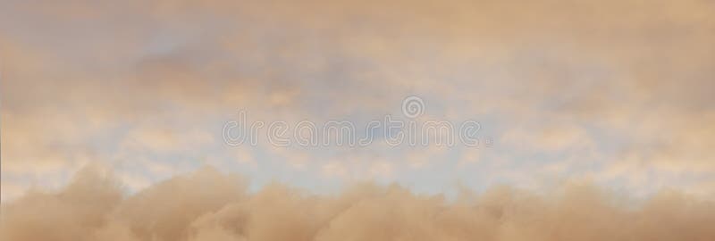 Panoramic View To Soft Yellow Sky with Fluffy Clouds and Crescent Moon ...
