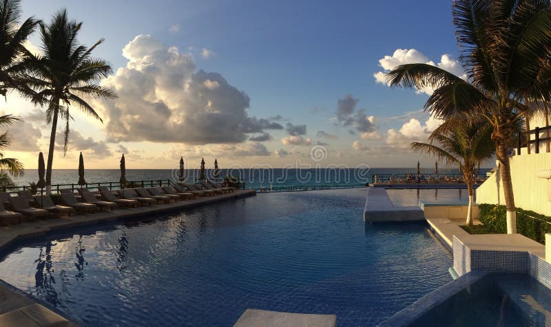 Panoramic View To the Swimming Pool at Sunrise Tim Stock Image - Image ...
