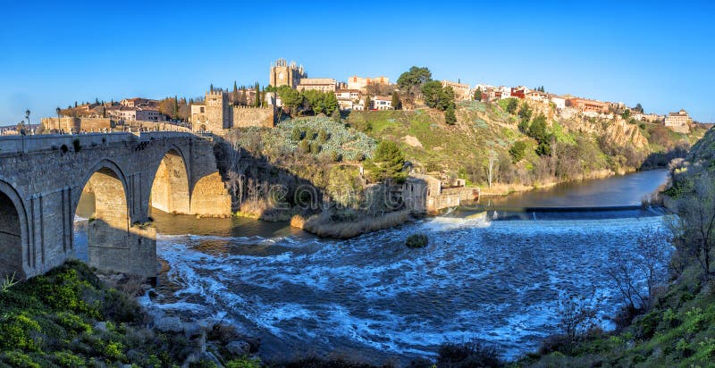 Panoramic View of Toledo with River Tajo, Spain Stock Photo - Image of ...
