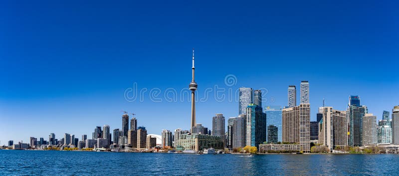 Panoramic View of Toronto Downtown from Lake Ontario Stock Photo ...