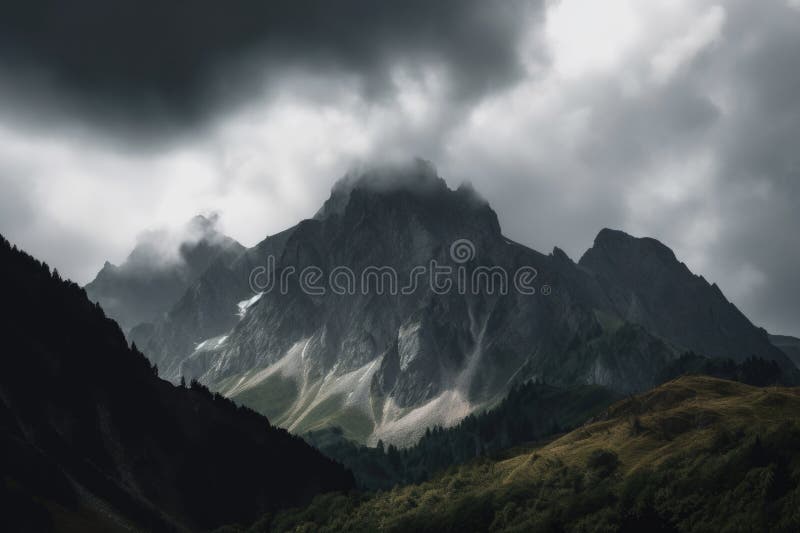Panoramic View of Towering Mountain Range with Clouds Scudding Across ...