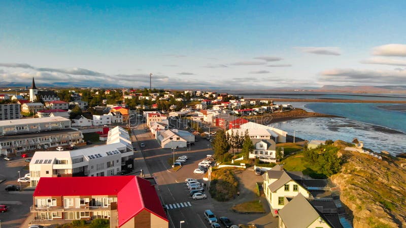 Panoramic View of Town Borgarnes in South-Western Iceland from a Drone ...