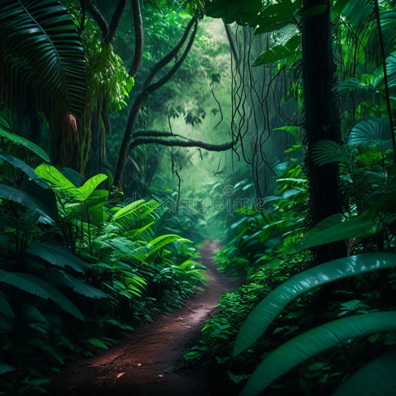 Panoramic View of a Trail in the Jungle. Pathway through a Tropical ...