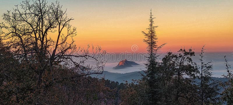 Panoramic View through Tree Branches on the Top of a Mountain Above the ...