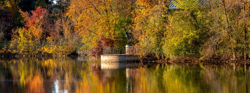Panoramic View of Tree Reflections in Autumn Time at Cranbrook Gardens ...