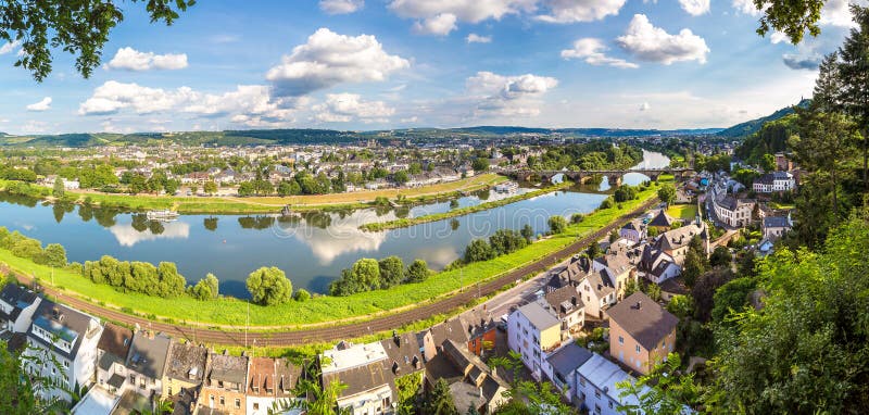 Panoramic view of Trier stock image. Image of bridge - 187273697
