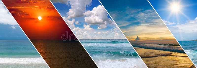 Panoramic View of Tropical Beaches and Sky. Collage.Wide Photo Stock ...