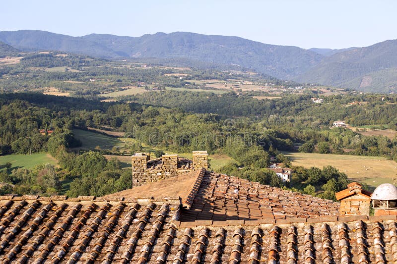 Panoramic View of Tuscan Countryside with Terracotta Roofs and Rolling ...