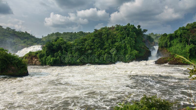 Panoramic View of Two Falls in Murchison Falls in Uganda Stock Image ...