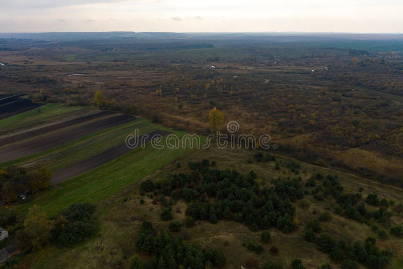 Panoramic View of Ukrainian Fields and Forests in Ternopil in Autumn ...