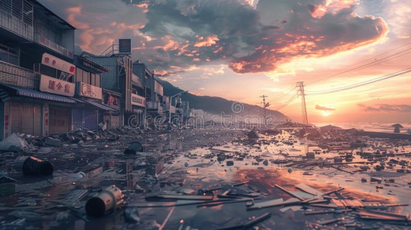 Panoramic View of Urban Destruction after a Disaster. Dramatic ...