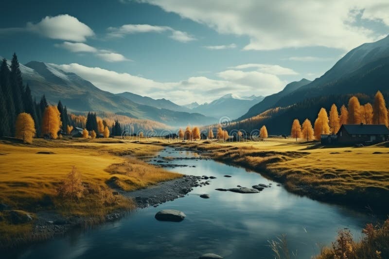Panoramic View of the Valley with Hills and River from a High Cliff ...