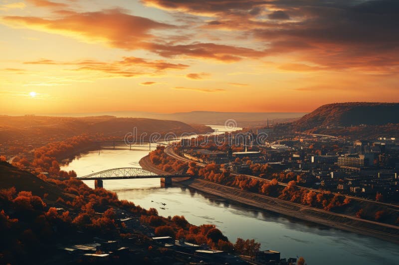 Panoramic View of the Valley with Hills and River from a High Cliff ...