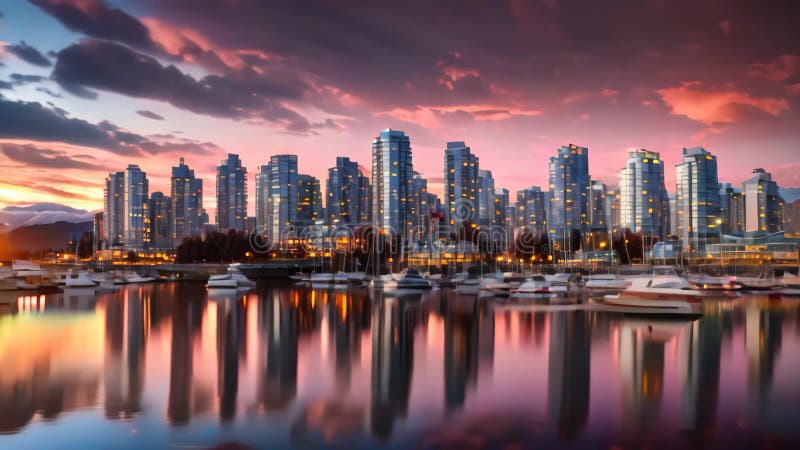 Panoramic View of Vancouver, British Columbia, Canada at Sunset ...