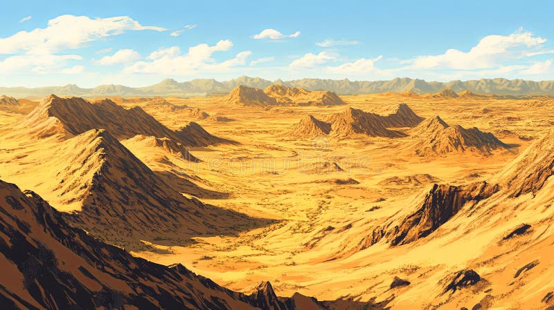 A Panoramic View of a Vast Desert with Undulating Sand Dunes, the Harsh ...