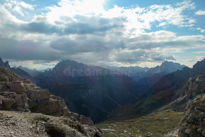 A Panoramic View on a Vast Valley in Italian Dolomites. the Valley is ...