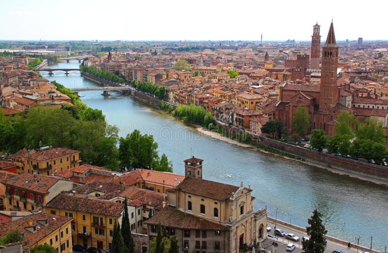 Birdview of Verona stock image. Image of verona, river - 5430989