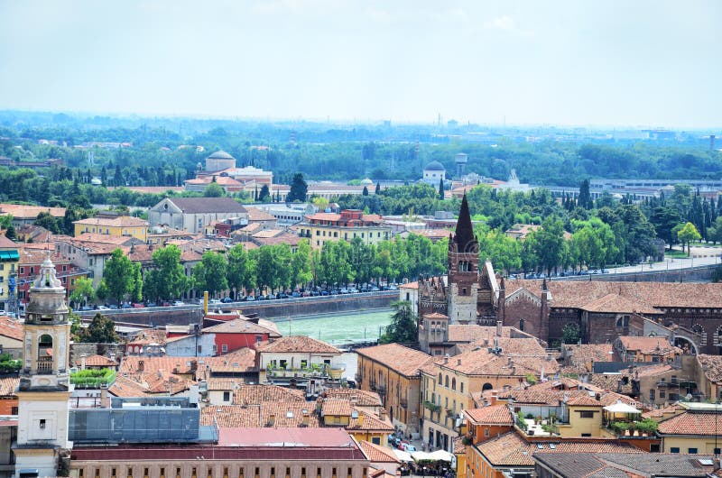 View of Verona at Sunset from Castle San Pietro Stock Photo - Image of ...