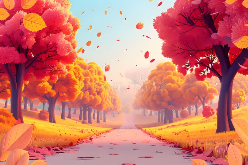 Panoramic View of Vibrant Fall Foliage in a 3D Model Flat Design Forest ...