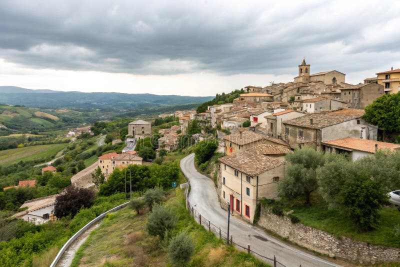Panoramic View of the Village of Cleto, Italy Stock Illustration ...