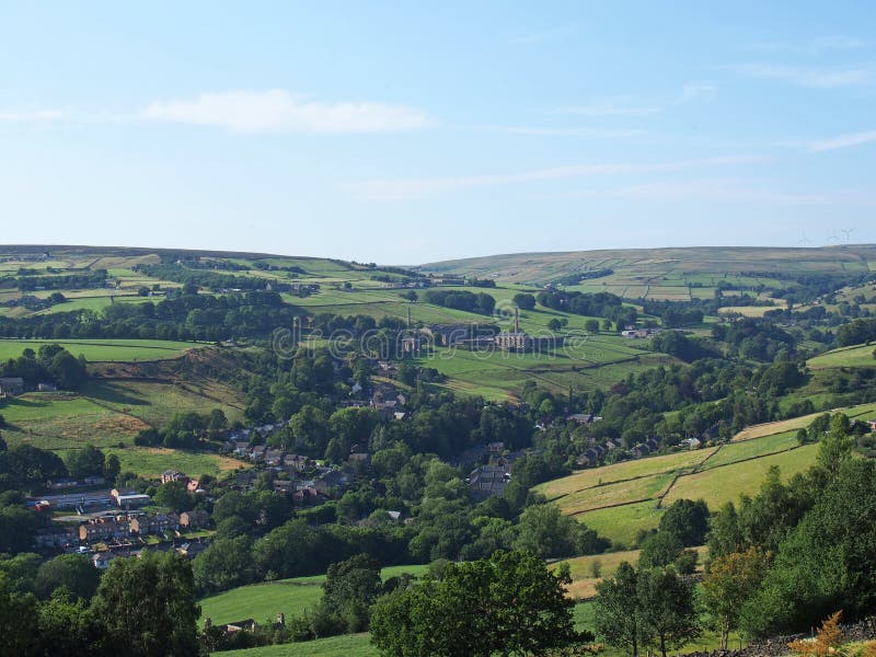 Panoramic View of the Village of Luddenden in West Yorkshire Surrounded ...