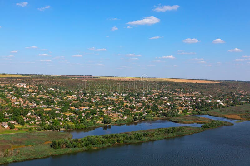 Panoramic View of the Village at Riverside Stock Photo - Image of ...