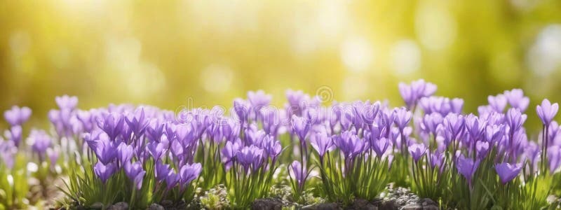 Panoramic View of Violet Crocuse. AI Generated Stock Illustration ...