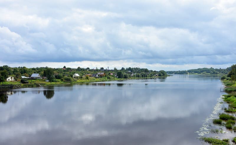 Panoramic View of Volkhov River at Cloudy Day Stock Image - Image of ...
