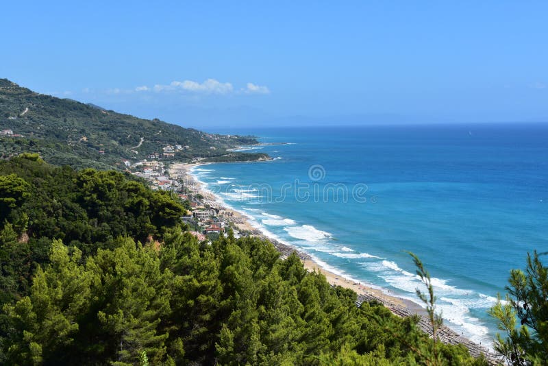 Panoramic View of Vrachos Beach, Greece. Stock Image - Image of shore ...