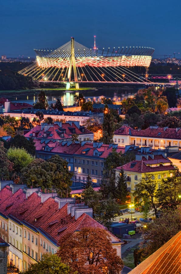 Panoramic View of Warsaw at Sunset Editorial Stock Photo - Image of ...