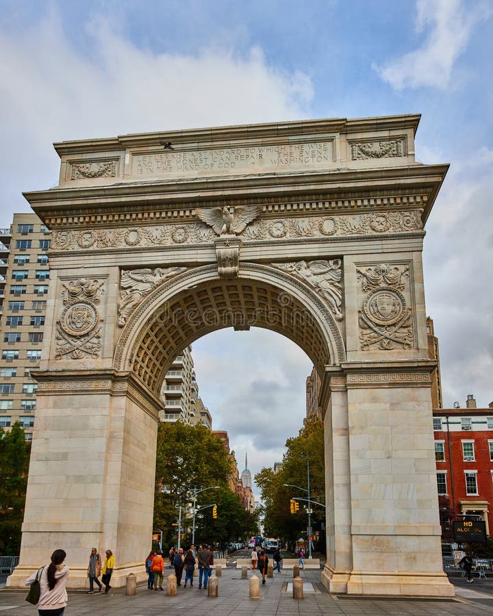 Panoramic View of Washington Square Park Huge Limestone Arch with ...