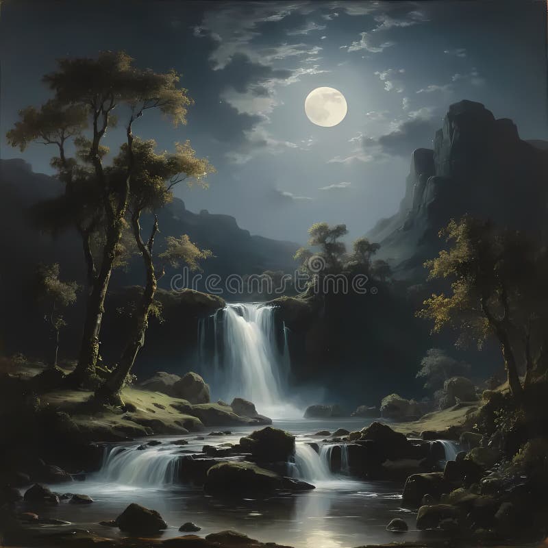 Moonlit Waterfall Lush Forest Stock Photos - Free & Royalty-Free Stock ...