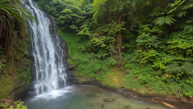Panoramic View of a Waterfall in a Tropical Rainforest. Stock Image ...