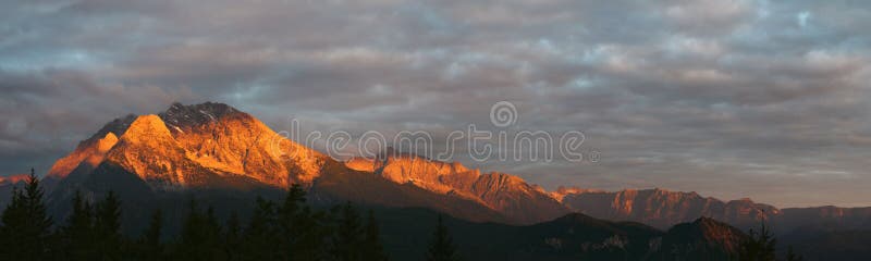 Panoramic View of the Watzmann Mountain Range at Sunrise in ...