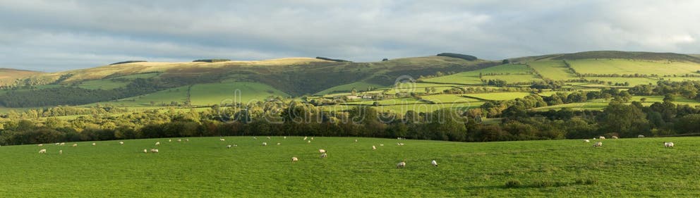 Panoramic View Welsh Countryside Near Garth. Stock Photo - Image of ...