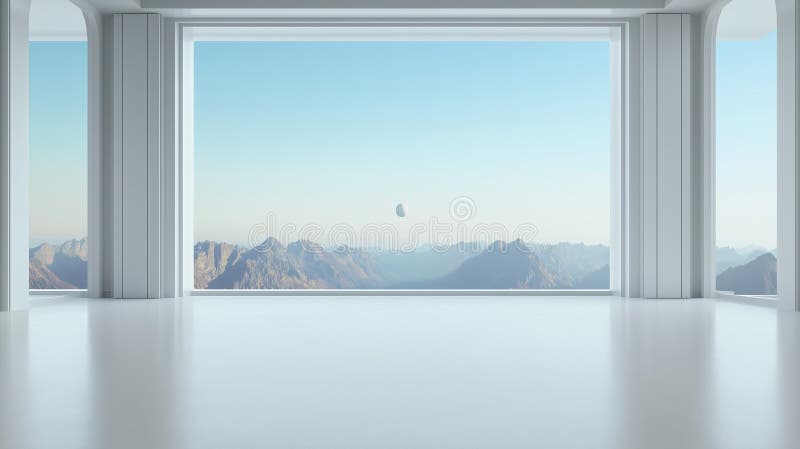 Panoramic View of a White, Minimalist and Futuristic Spaceship Interior ...