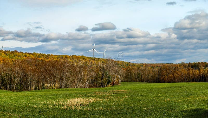 Panoramic View of Wide Open Spaces with Wind Turbines in Manitoulin ...